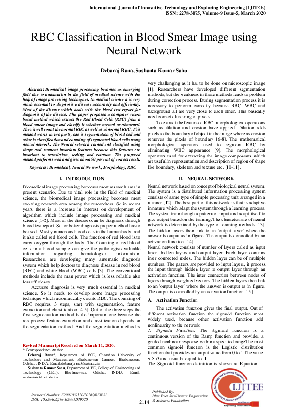 (PDF) RBC Classification in Blood Smear Image using Neural Network