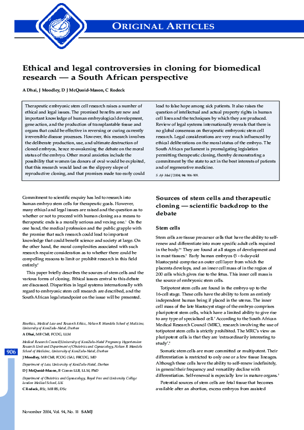 (PDF) Ethical and legal controversies in cloning for biomedical ...