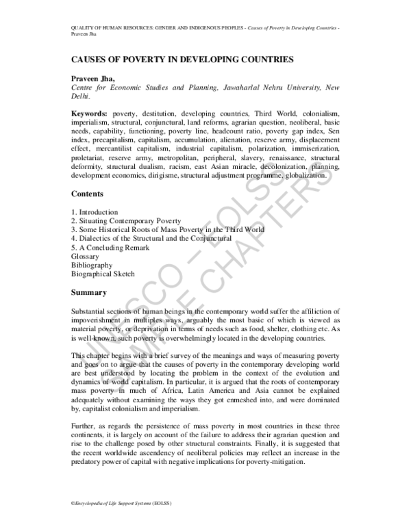 (PDF) Causes of Poverty in Developing Countries