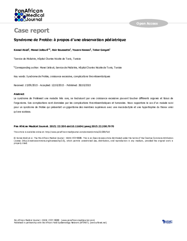 (PDF) Syndrome de Protée: à propos d’une observation pédiatrique