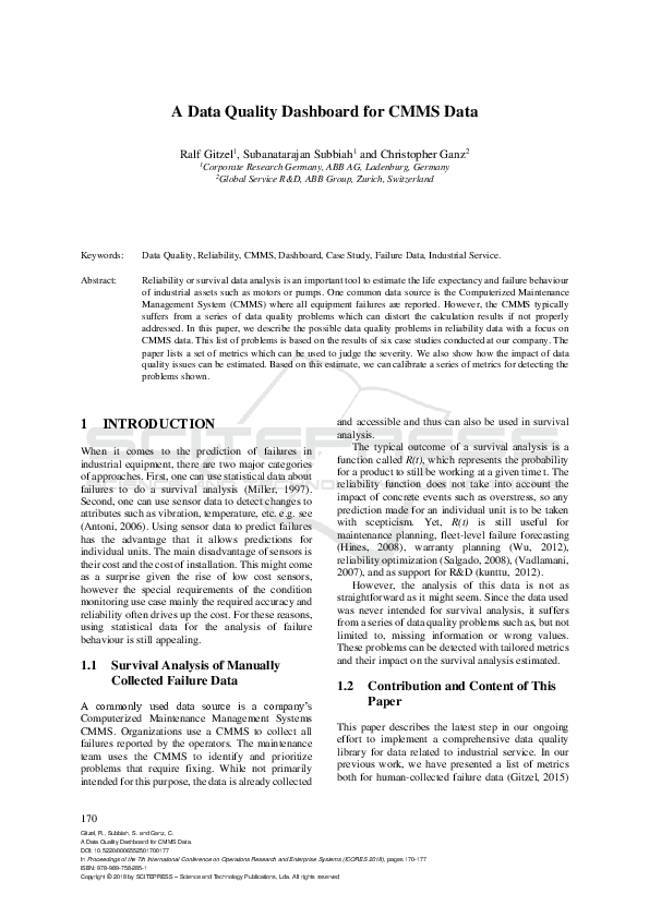 (PDF) A Data Quality Dashboard for CMMS Data
