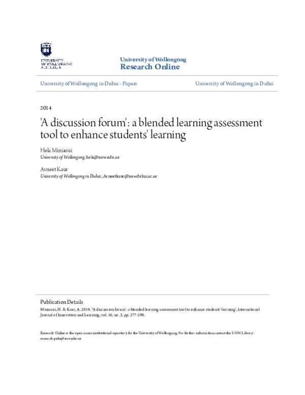 (PDF) A discussion forum': a blended learning assessment tool to ...