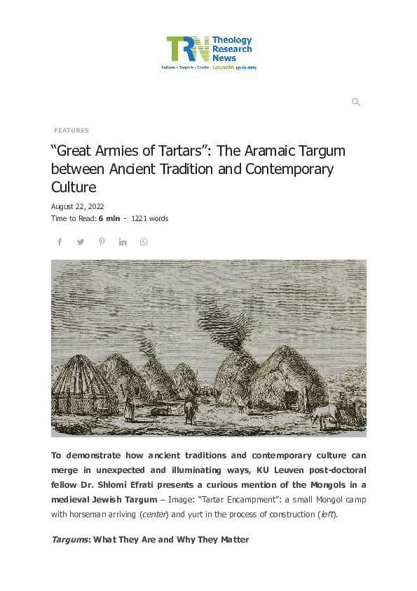 (PDF) “Great Armies of Tartars”: The Aramaic Targum between Ancient ...