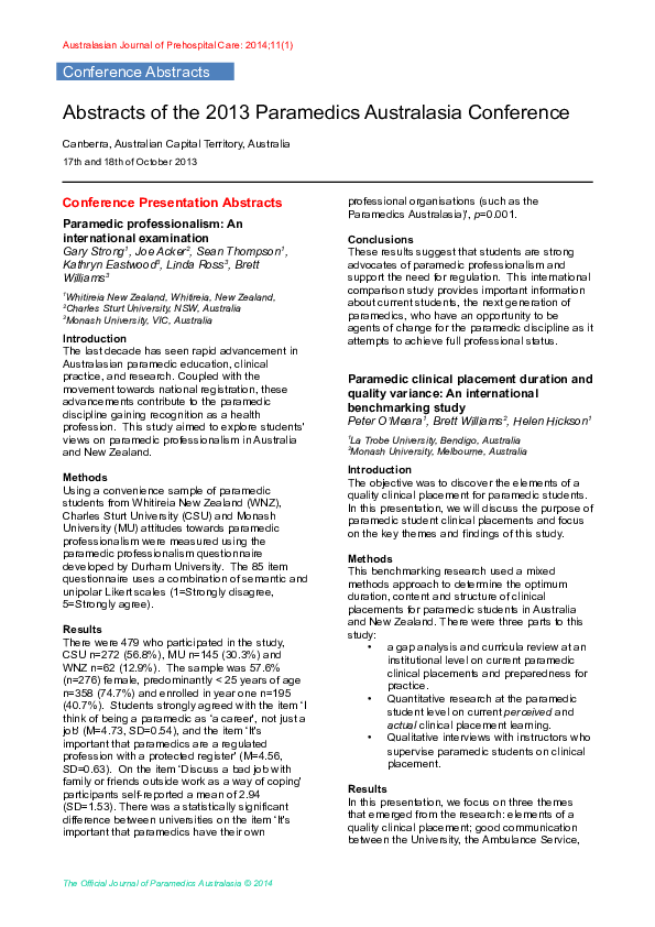 (PDF) Paramedic professionalism: An international examination