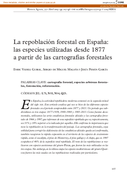 (PDF) Tree species used in the reforestation of Spain since 1877 based ...
