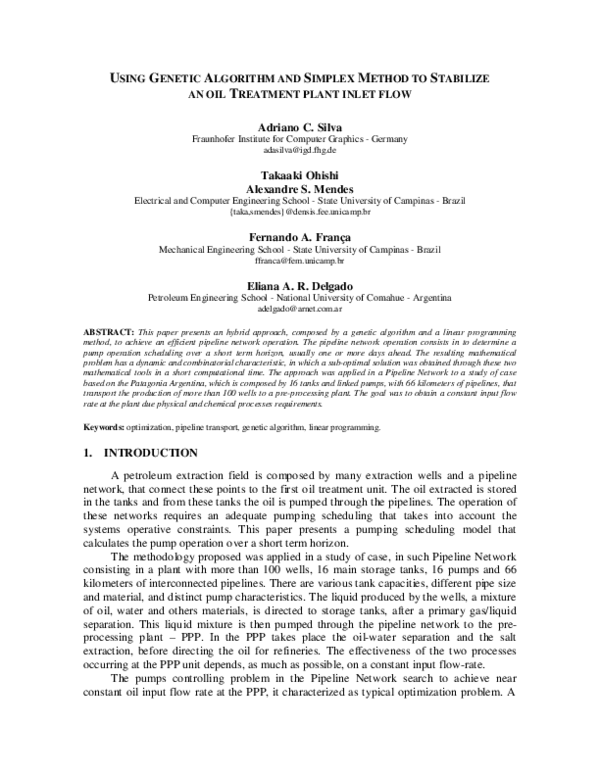 (PDF) Using Genetic Algorithm and Simplex Method to Stabilize an Oil Treatment Plant Inlet Flow