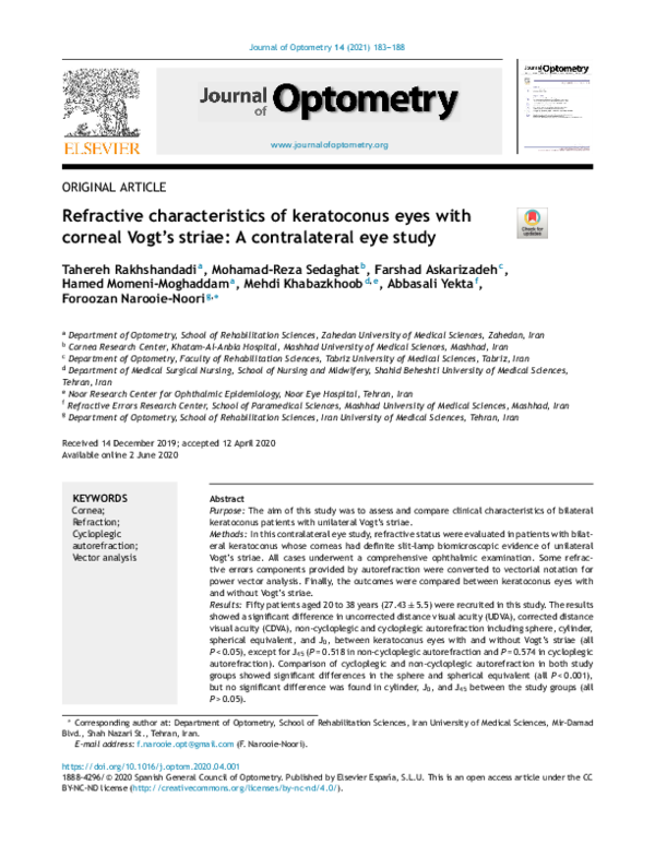 (PDF) Refractive characteristics of keratoconus eyes with corneal Vogt ...