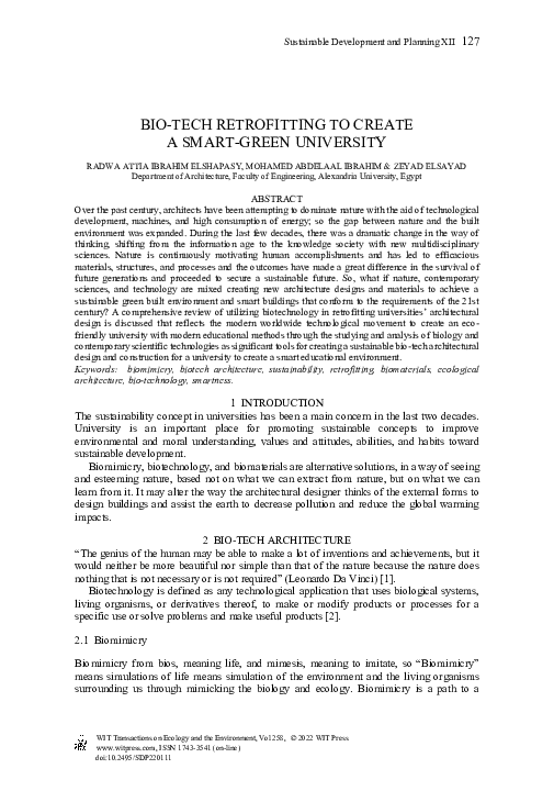 (PDF) Bio-Tech Retrofitting to Create a Smart-Green University