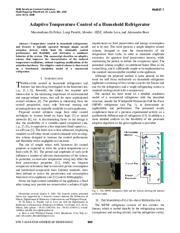 (PDF) Adaptive temperature control of a household refrigerator