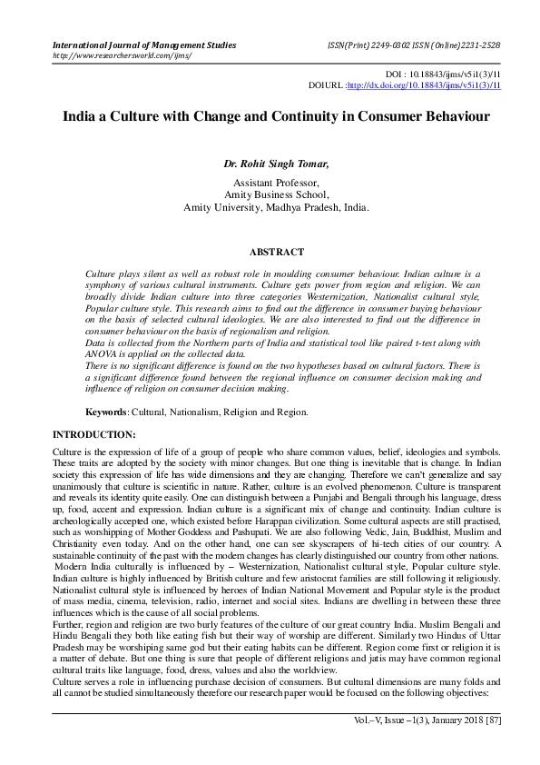 (PDF) India a Culture with Change and Continuity in Consumer Behaviour
