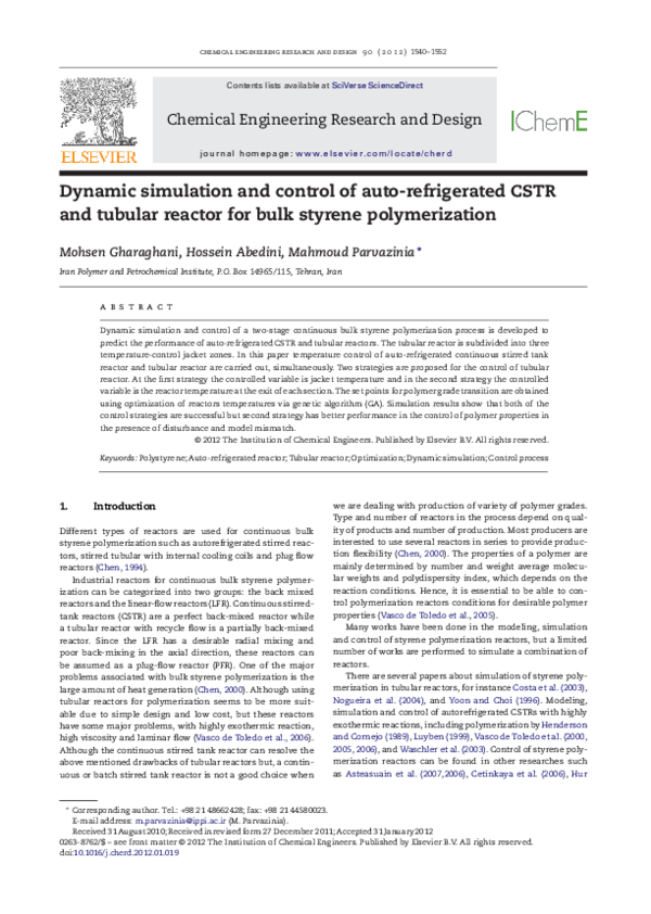 (PDF) Dynamic simulation and control of auto-refrigerated CSTR and ...