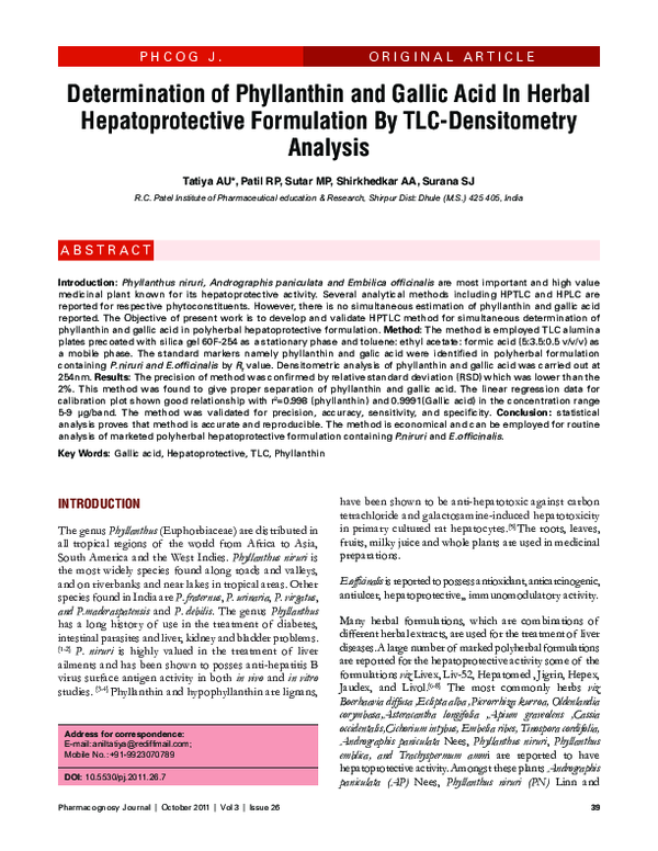 (PDF) Determination of Phyllanthin and Gallic Acid In Herbal ...