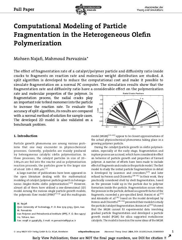 (PDF) Computational Modeling of Particle Fragmentation in the Heterogeneous Olefin Polymerization