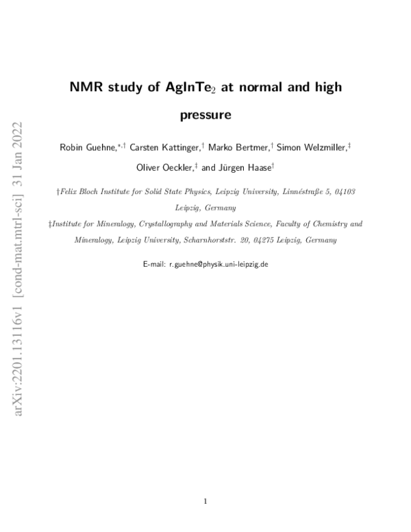 (PDF) NMR Study of AgInTe2 at Normal and High Pressures