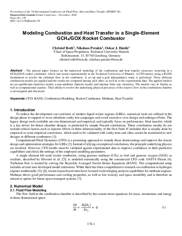 (PDF) Modeling Combustion and Heat Transfer in a Single-Element GCH4/GOX Rocket Combustor