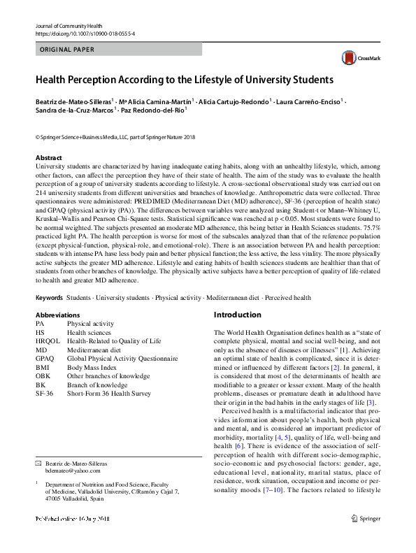 (PDF) Health Perception According to the Lifestyle of University Students