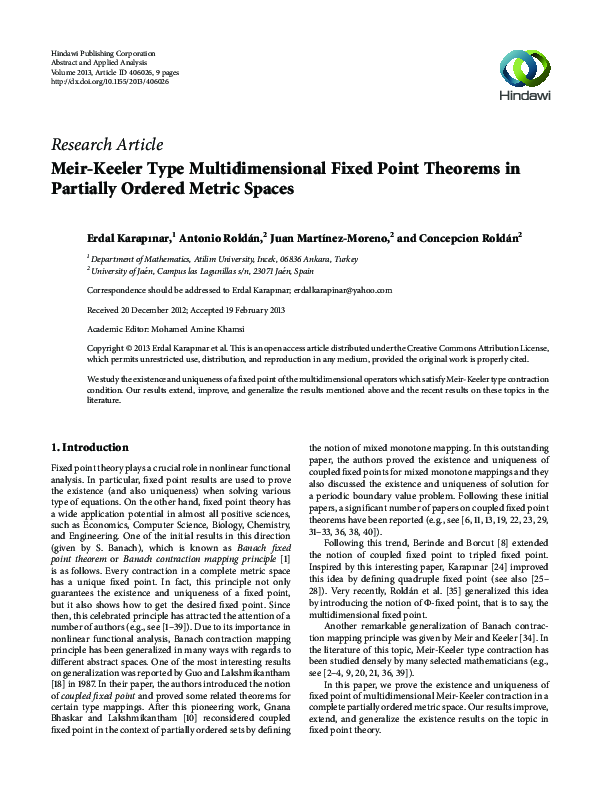 (PDF) Meir-Keeler Type Multidimensional Fixed Point Theorems in ...