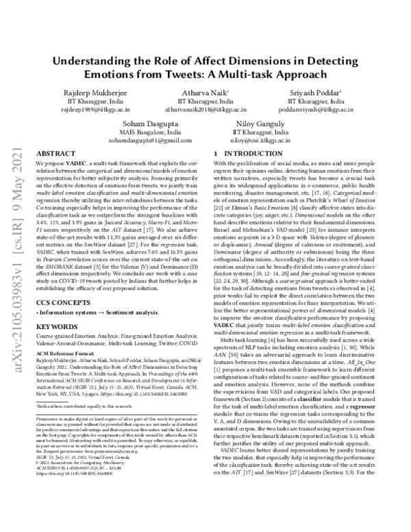 (PDF) Understanding the Role of Affect Dimensions in Detecting Emotions from Tweets: A Multi ...