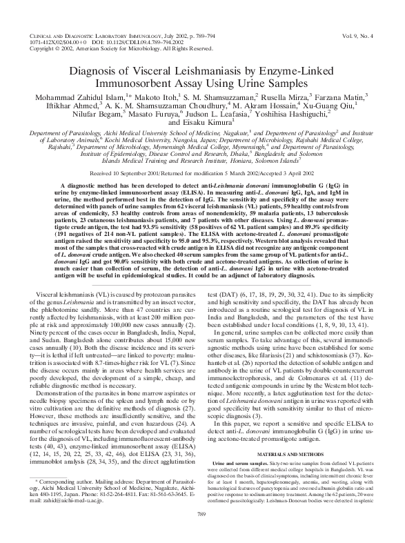 (PDF) Diagnosis of Visceral Leishmaniasis by Enzyme-Linked ...