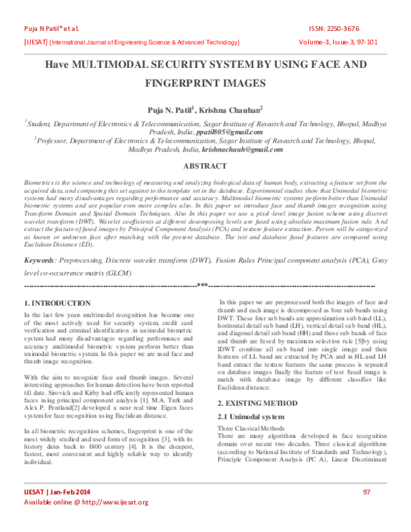 Pdf Have Multimodal Security System By Using Face And Fingerprint Images Krishna Chauhan