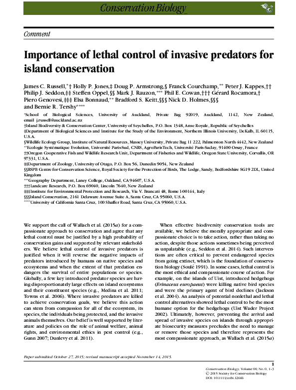 (PDF) Importance of lethal control of invasive predators for island ...
