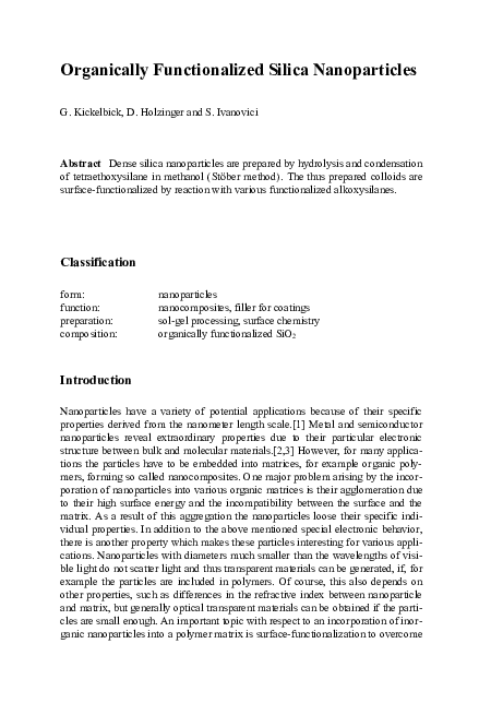 (PDF) Organically Functionalized Silica Nanoparticles