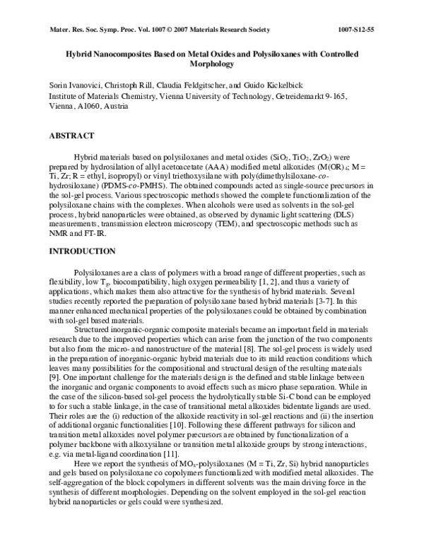 (PDF) Hybrid Nanocomposites Based on Metal Oxides and Polysiloxanes ...