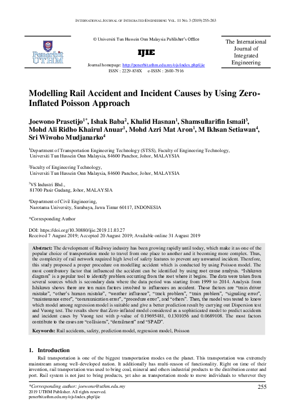 Pdf Modelling Rail Accident And Incident Causes By Using Zero Inflated Poisson Approach