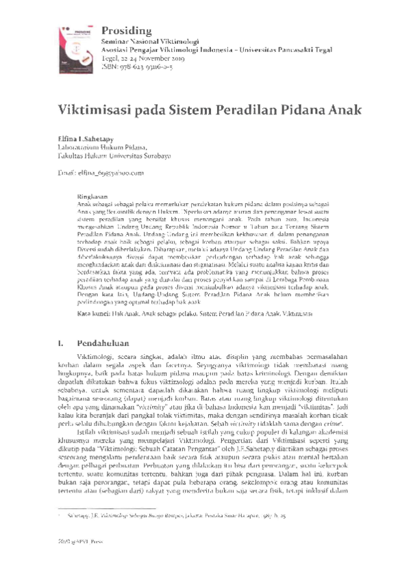 (PDF) Viktimisasi pada Sistem Peradilan Pidana Anak