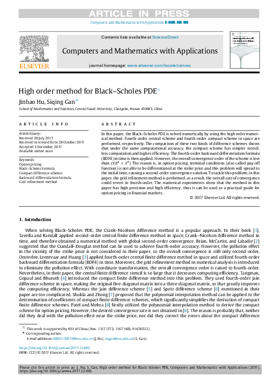 (PDF) High order method for Black–Scholes PDE