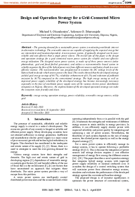(PDF) Design and Operation Strategy for a Grid Connected Micro Power System