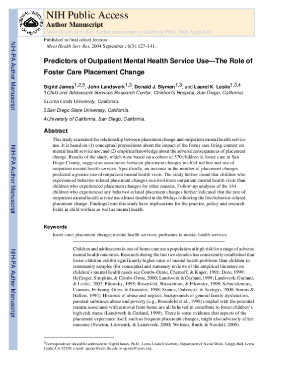 (PDF) Predictors of Outpatient Mental Health Service Use—The Role of Foster Care Placement Change