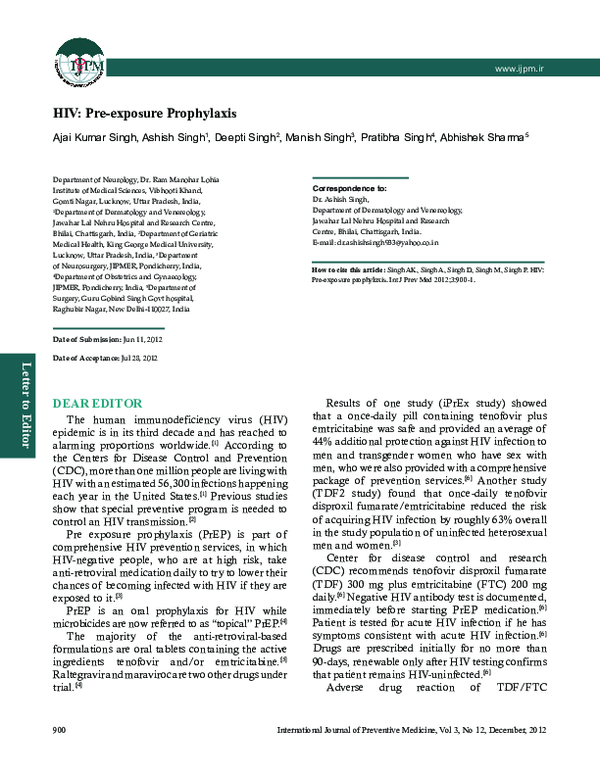 (PDF) HIV Prevention: Efficacy of PrEP Treatments