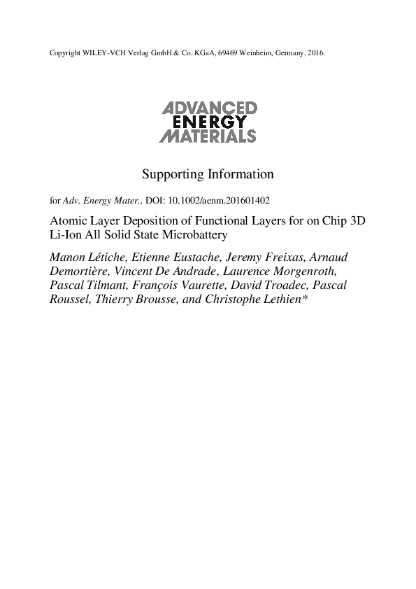 Pdf Atomic Layer Deposition Of Functional Layers For On Chip 3d Li