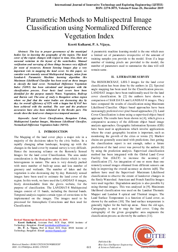 Pdf Parametric Methods To Multispectral Image Classification Using