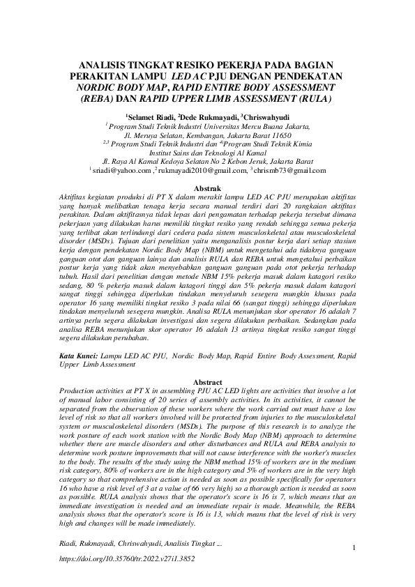 (PDF) Analisis Tingkat Resiko Pekerja Pada Bagian Perakitan Lampu Led ...