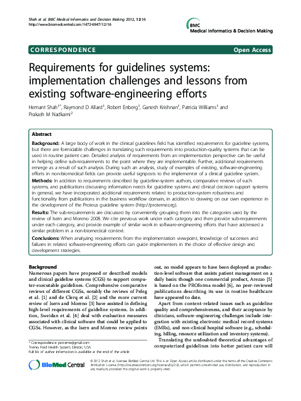 (PDF) Requirements for guidelines systems: implementation challenges ...