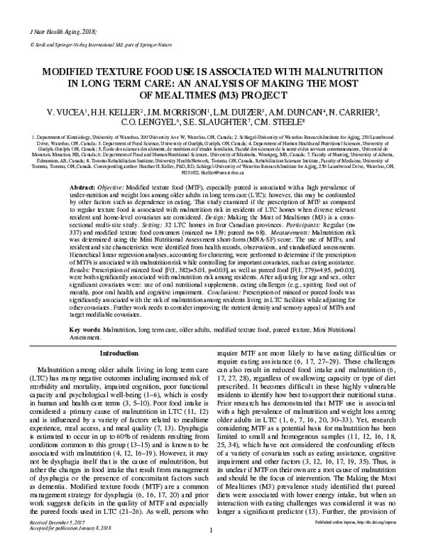 (PDF) Modified Texture Food Use is Associated with Malnutrition in Long ...