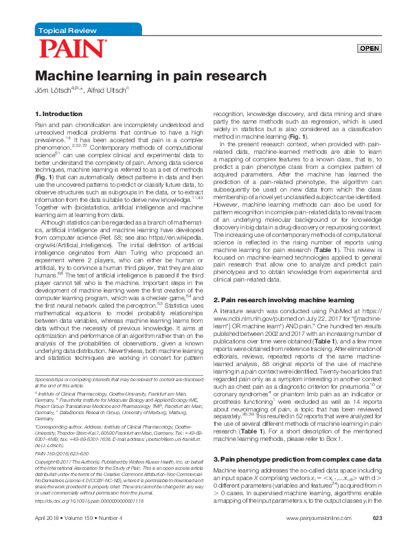 (PDF) Machine learning in pain research