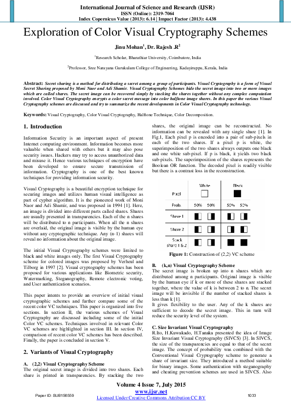 (PDF) Exploration of Color Visual Cryptography Schemes