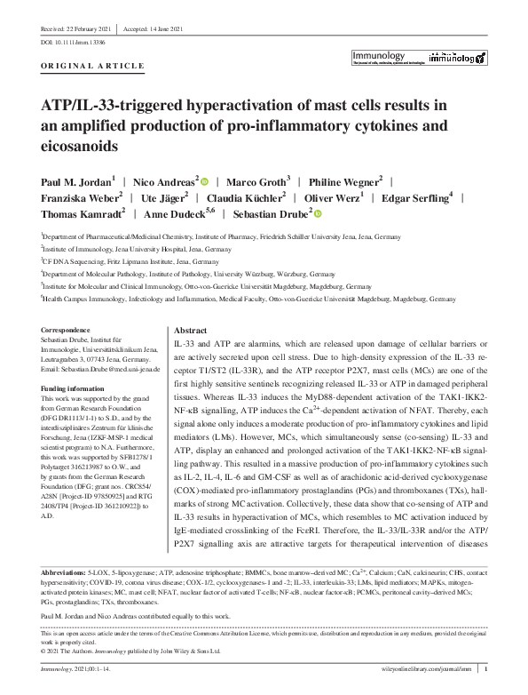 (PDF) ATP/IL‐33‐triggered hyperactivation of mast cells results in an amplified production of ...