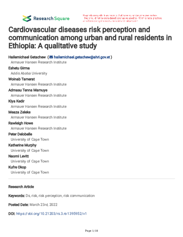 (PDF) Cardiovascular diseases risk perception and communication among ...