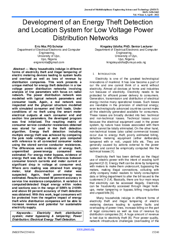 (PDF) Development of an Energy Theft Detection and Location System for ...