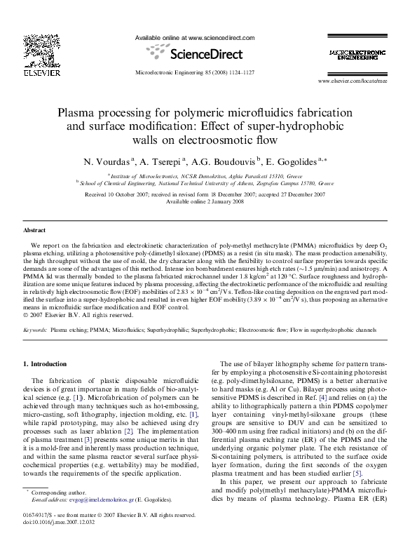 (PDF) Plasma processing for polymeric microfluidics fabrication and surface modification: Effect ...