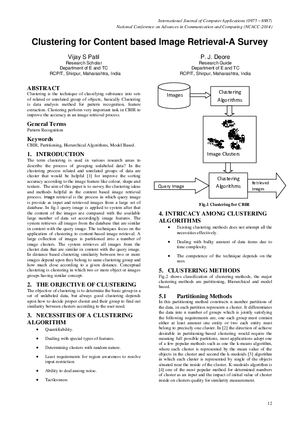 (PDF) Clustering for Content based Image Retrieval-A Survey