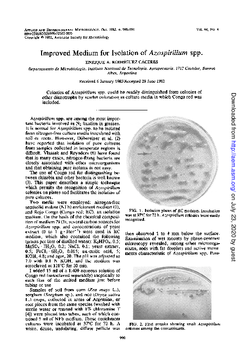 (PDF) Improved Medium for Isolation of Azospirillum spp