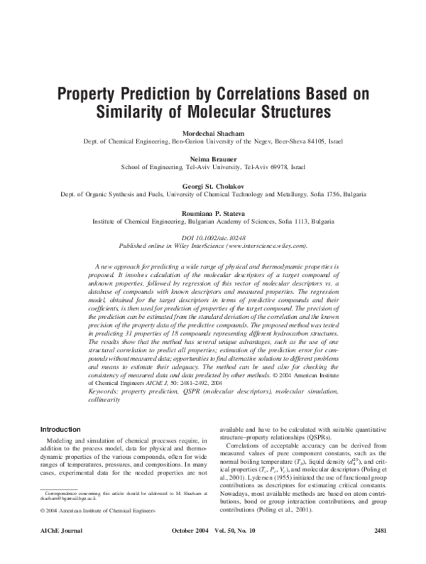 Pdf Property Prediction By Correlations Based On Similarity Of Molecular Structures