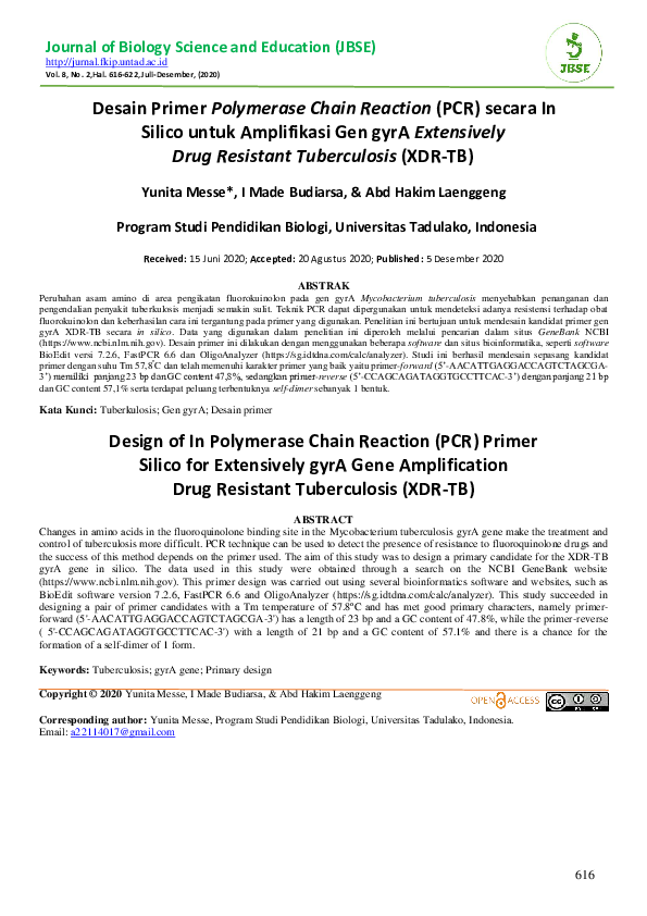 (PDF) Desain Primer Polymerase Chain Reaction (PCR) secara In Silico ...