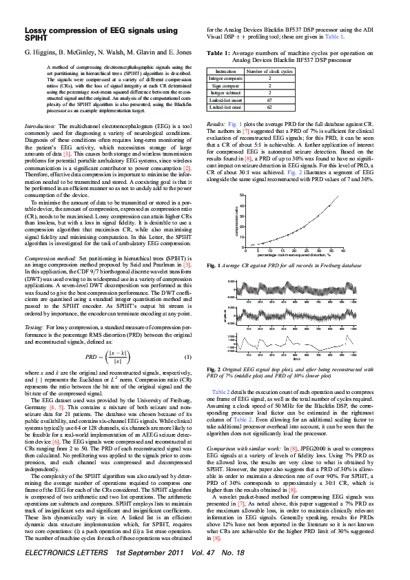 (PDF) Lossy compression of EEG signals using SPIHT