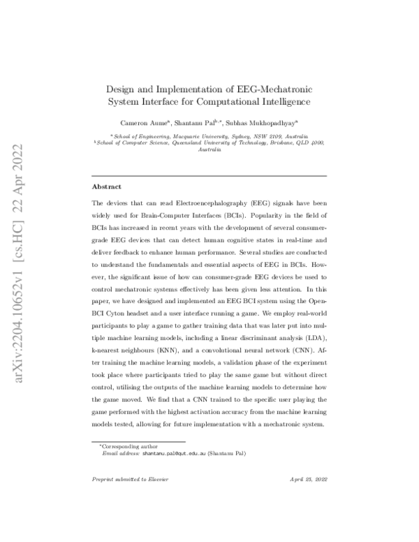 Pdf Design And Implementation Of Eeg Mechatronic System Interface For Computational Intelligence